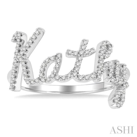 1/3 Ctw 'Kathy' Script Name Single Cut Diamond Ring in 10K White Gold ...